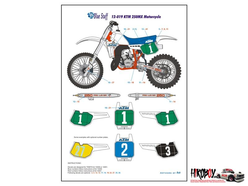 1:12 KTM 250MX Motorcycle Decals for Tamiya 14046/14051 | BS-12019 ...