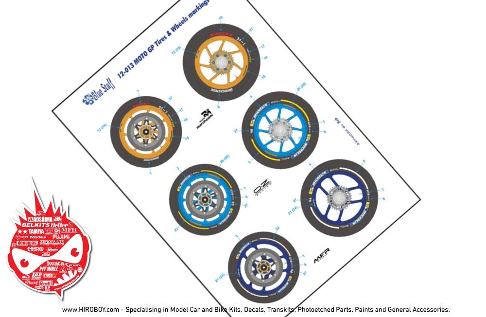 1:12 MotoGP Motorcycle Wheel and Tyre Decals | BS-12013 | Blue Stuff
