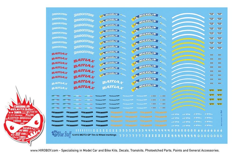 1:12 MotoGP Motorcycle Wheel and Tyre Decals | BS-12013 | Blue Stuff
