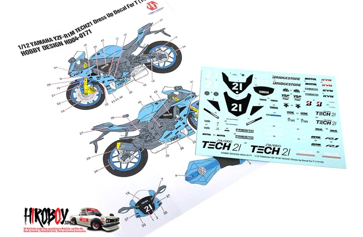 1:12 Yamaha YZF-R1M "Tech21" Decal For Tamiya 14133 | HD04-0171 | Hobby ...
