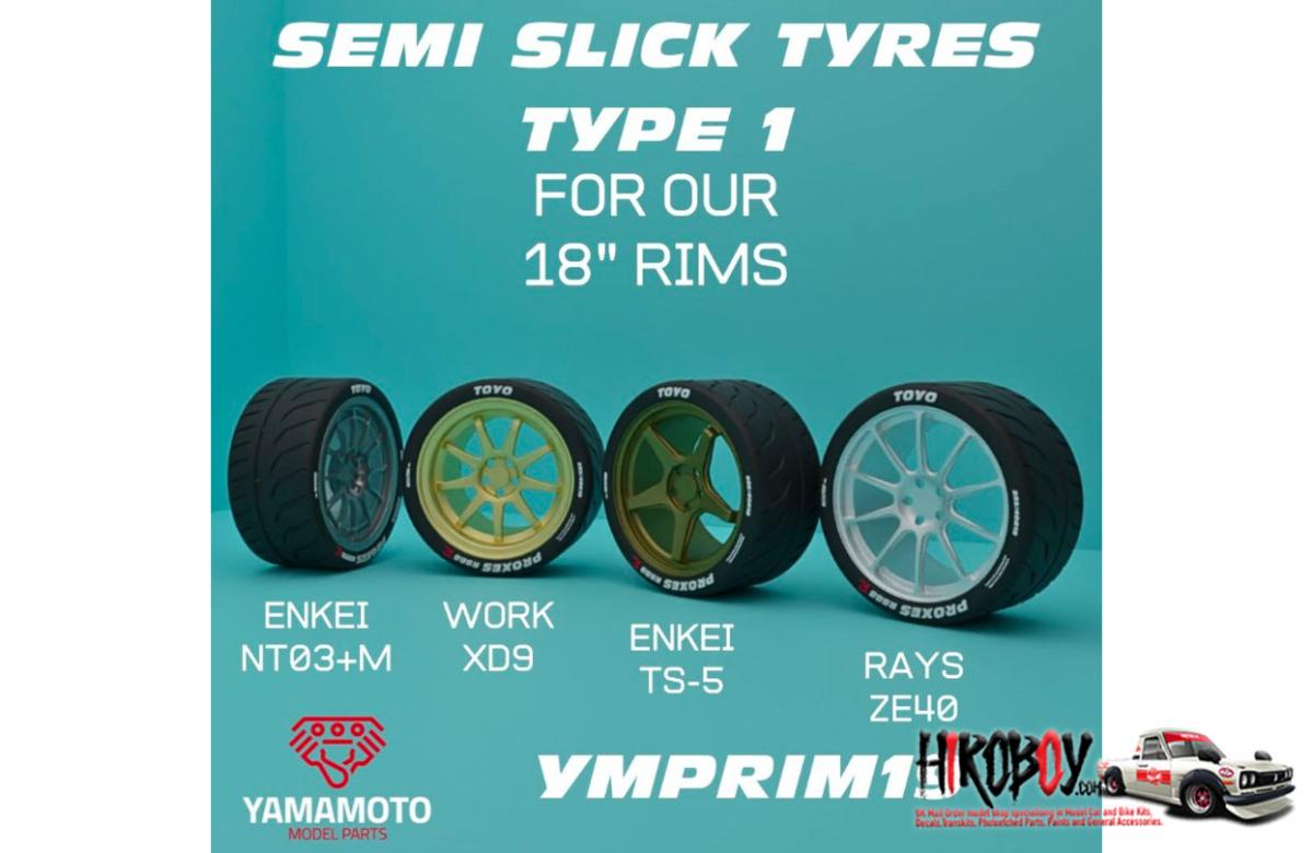 1:24 18" Semi Slick Tyres Type 1. | YMPRIM19 | yamamotomodel