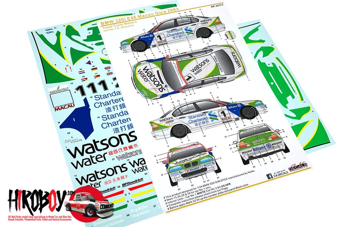 1:24 BMW 320i E46 Macau Guai 2003 Watson Water Decals - Team Carly ...