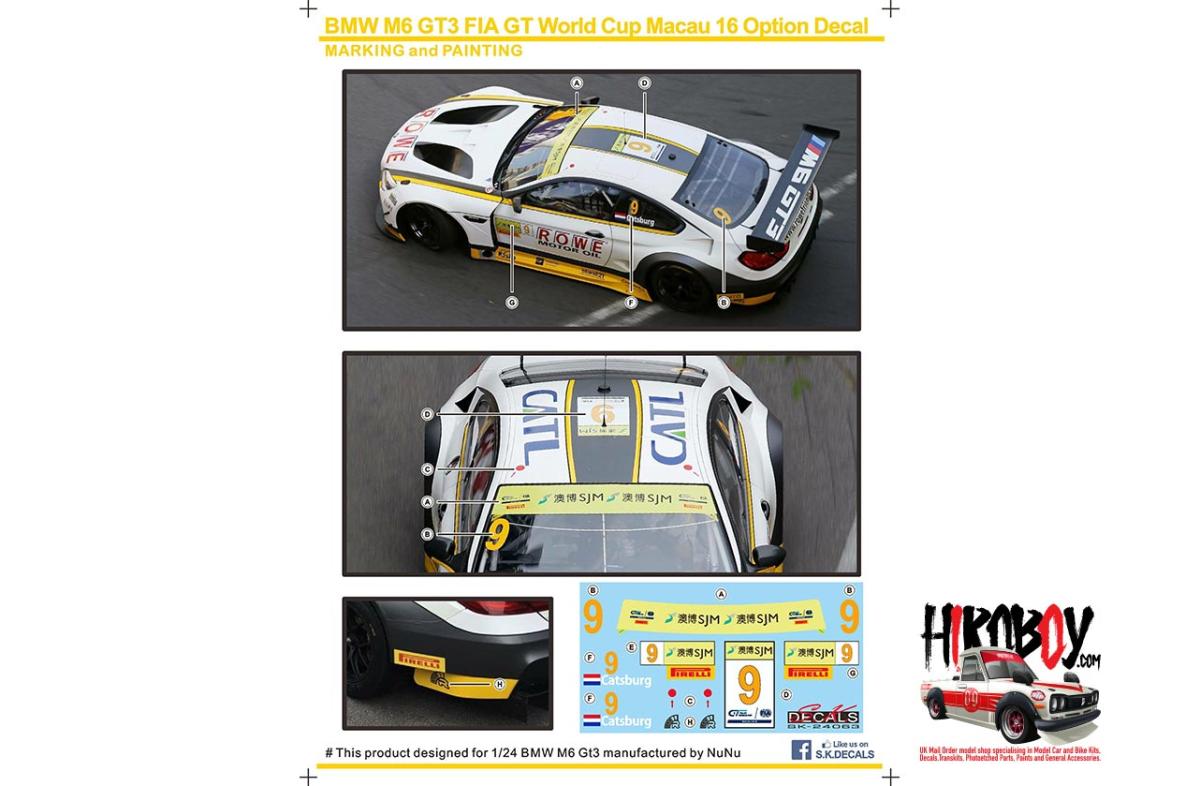 1:24 BMW M6 GT Macau 16 Option Decals (Nunu) | SK-24063 | S.K. Decals