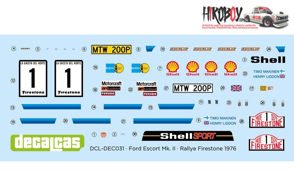 1:24 Ford Escort Mk. II - Rallye Firestone 1976 Decals | DCL-DEC031 ...