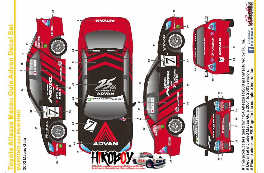 1:24 Toyota Altezza Macau Guia Advan Decals (Fujimi) | SK-24039 | S.K ...