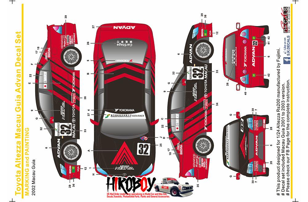 1:24 Toyota Altezza Macau Guia Advan Decals (Fujimi) | SK-24039 | S.K ...