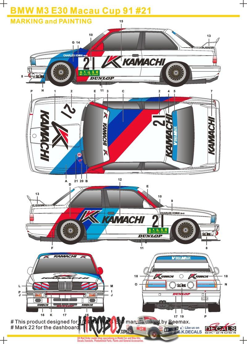 1:24 BMW M3 E30 Macau Cup 1991 #21 Decals | SK-24054 | S.K. Decals