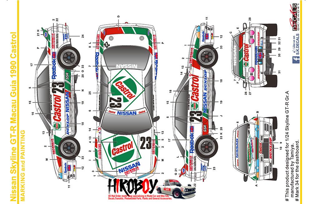 1:24 Nissan Skyline GT-R Macau Guia 90 Castrol Decals (Tamiya) | SK ...