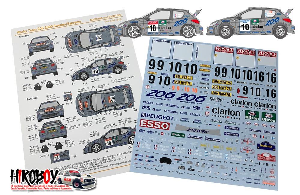 1:24 Peugeot 206 Works Team 2000 Rally Sweden/San Remo Decals (Tamiya ...