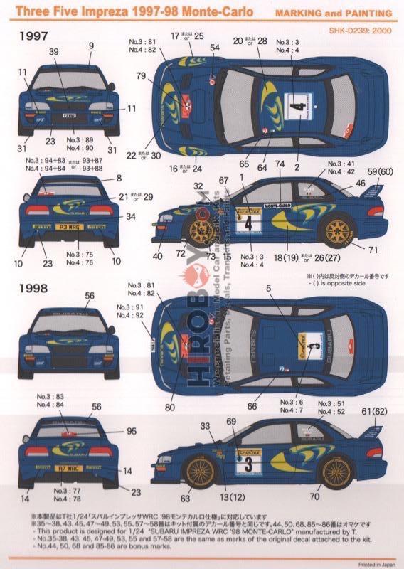 1:24 Subaru Impreza 555 Monte Carlo Rally 1997-98 Decals (Tamiya) | SHK ...
