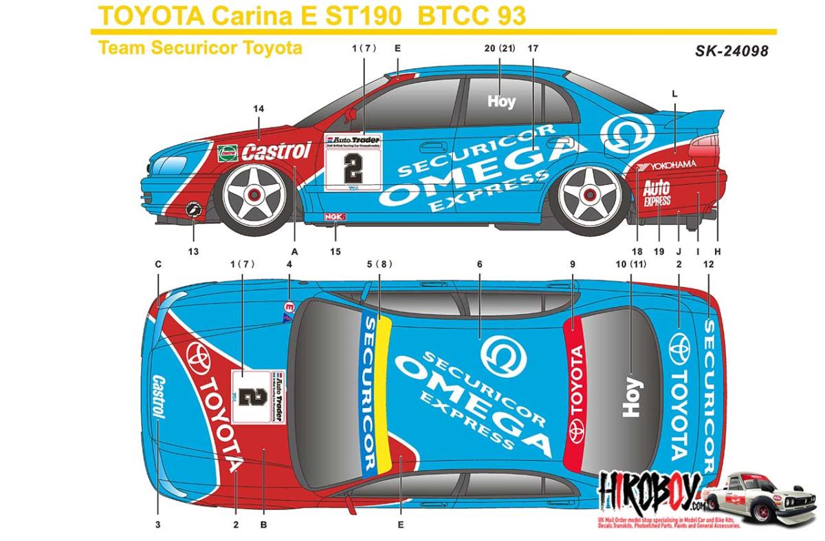 1:24 Toyota Carina E ST191 BTCC 1993 Team Securicor Decals (Beemax) c/w ...