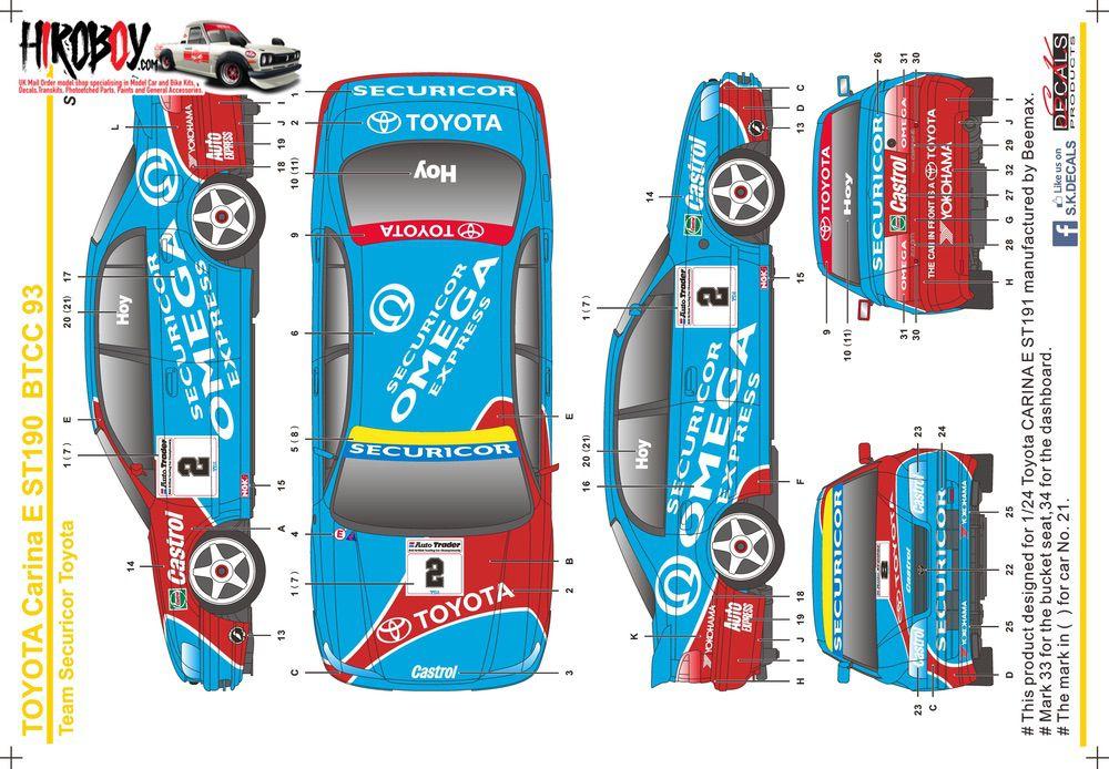 1:24 Toyota Carina E ST191 BTCC 1993 Team Securicor Decals (Beemax) c/w ...