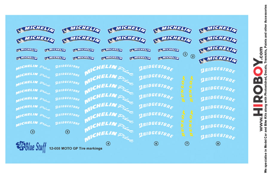 1:12 MotoGP Motorcycle Tyre Decals | BS-12008 | Blue Stuff