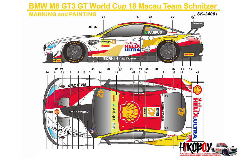 1:24 BMW M6 GT3 FIA 2018 GT World Cup Macau Winner Decals (Platz ...