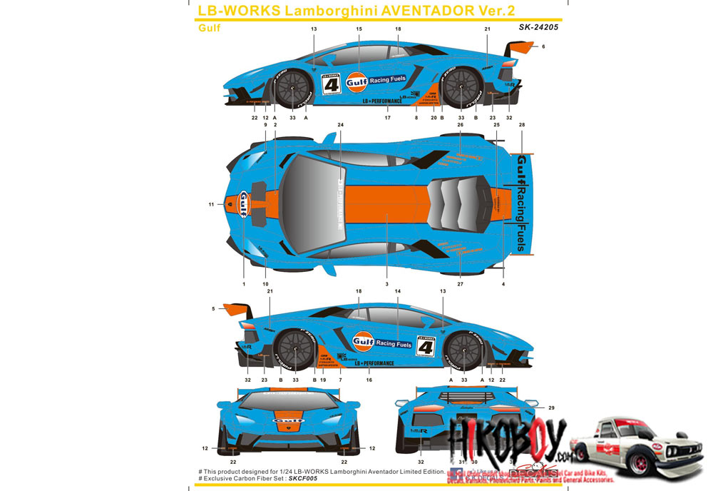 1:24 LB-WORKS Lamborghini AVENTADOR Ver.2 Gulf | SK24205 | S.K. Decals