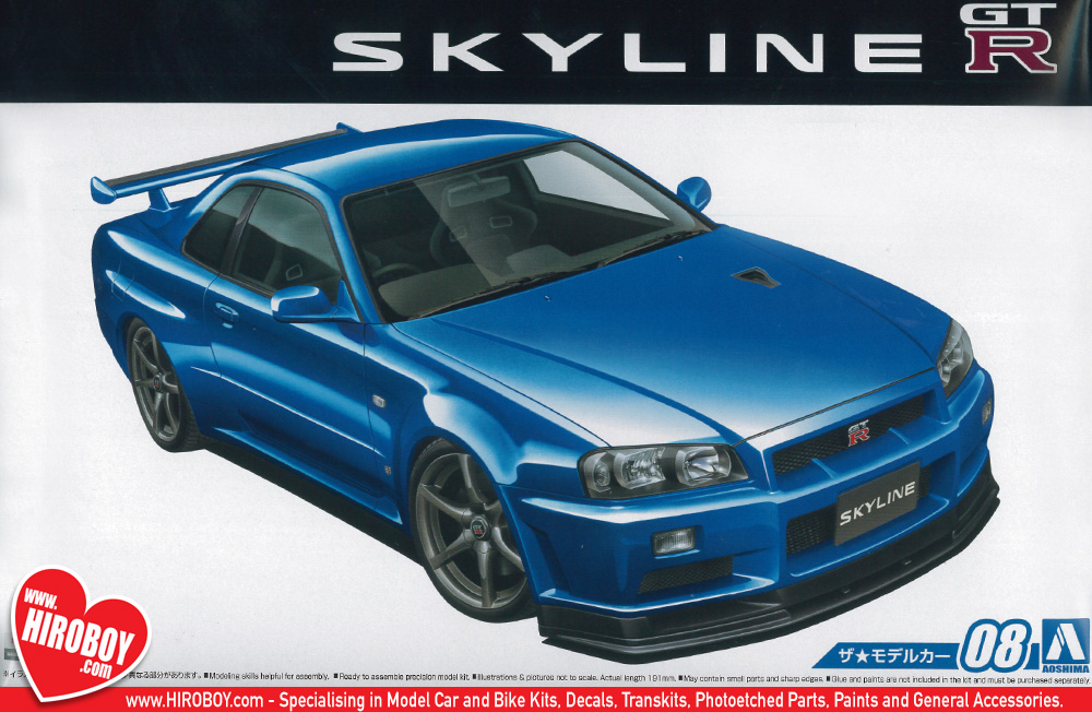 1:24 Nissan BNR34 Skyline GT-R V-SPEC II '02 Model Kit | AOS-051597 ...