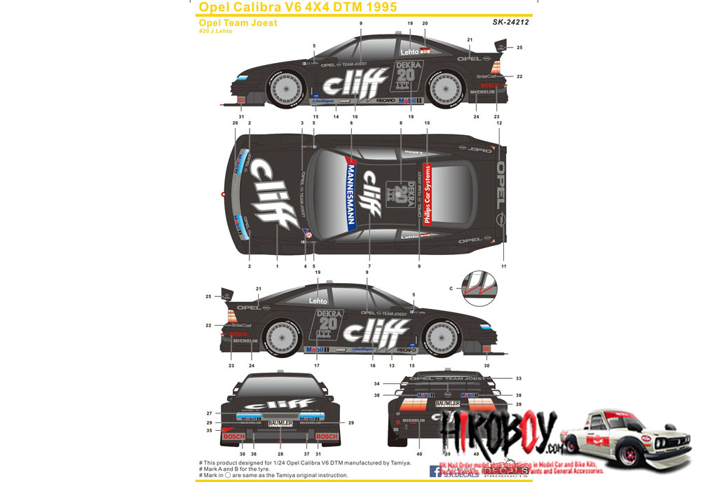 1:24 Opel Calibra V6 4X4 DTM 1995 Opel Team Joest | SK24212 | S.K. Decals