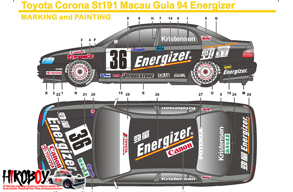 1:24 Toyota Corona (ST1919) Macau Guia 94 Energizer Decals (Beemax ...