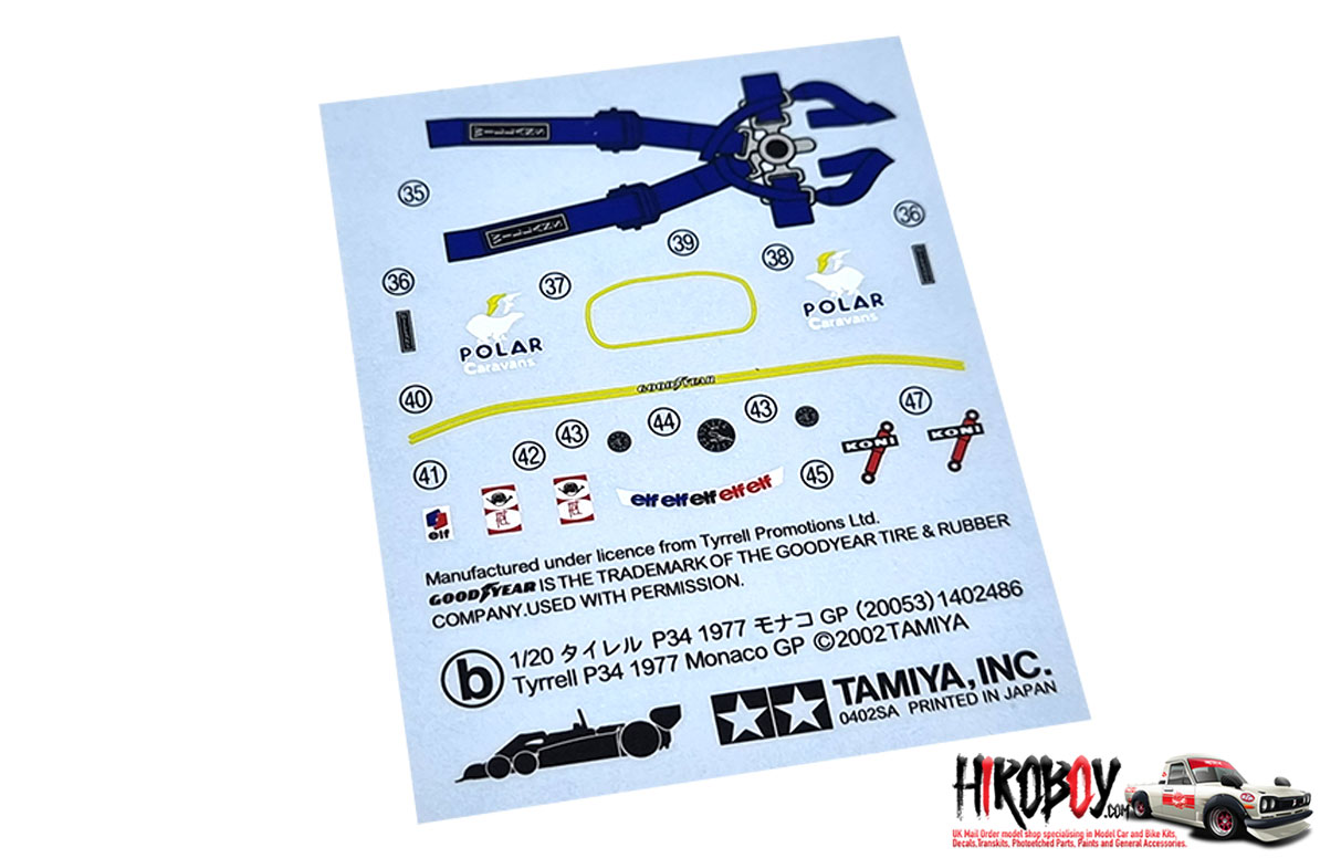 Spare Tamiya Decal Sheet 1:20 Tyrrell P34 1977 Monaco GP 20053 ...
