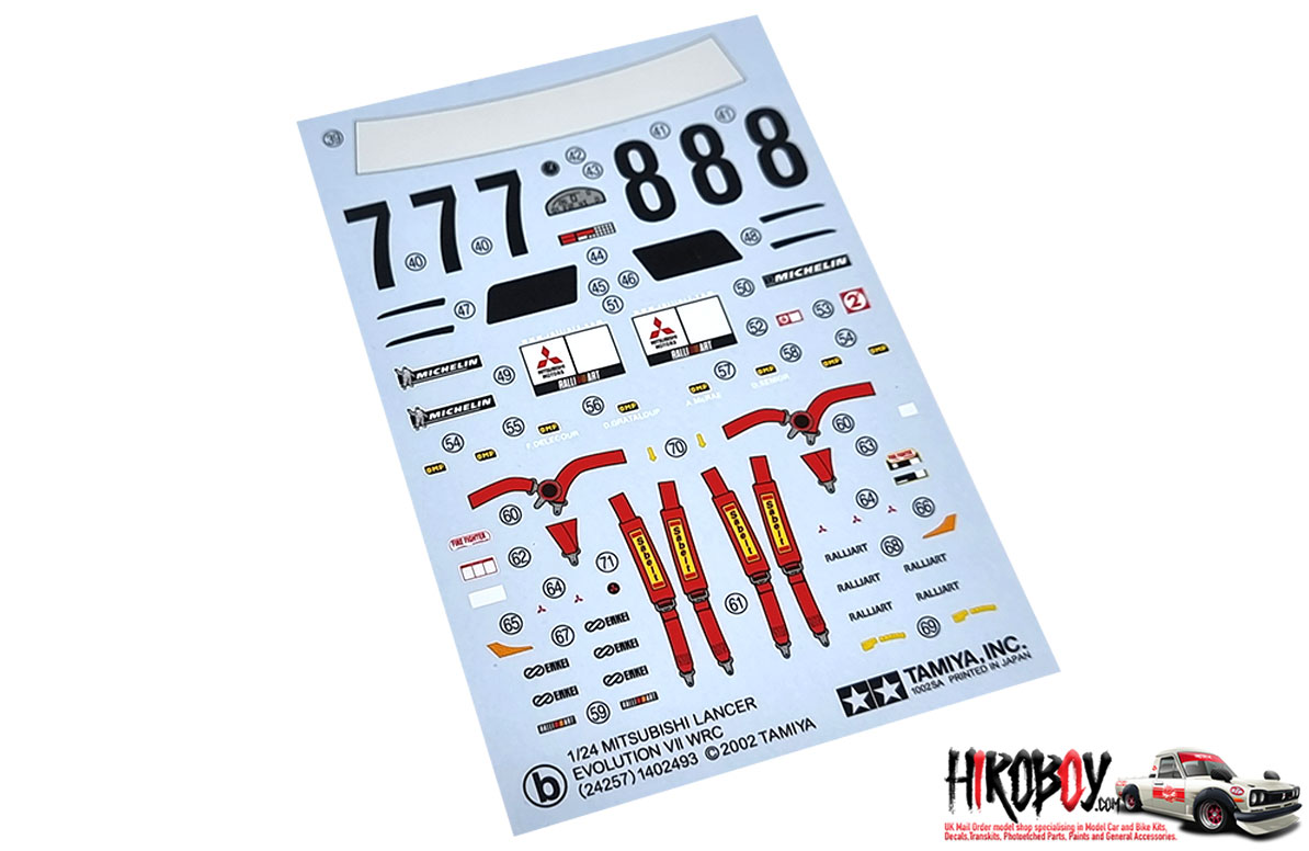 Spare Tamiya Decal Sheet B 1:24 Mitsubishi Lancer Evolution VII WRC ...